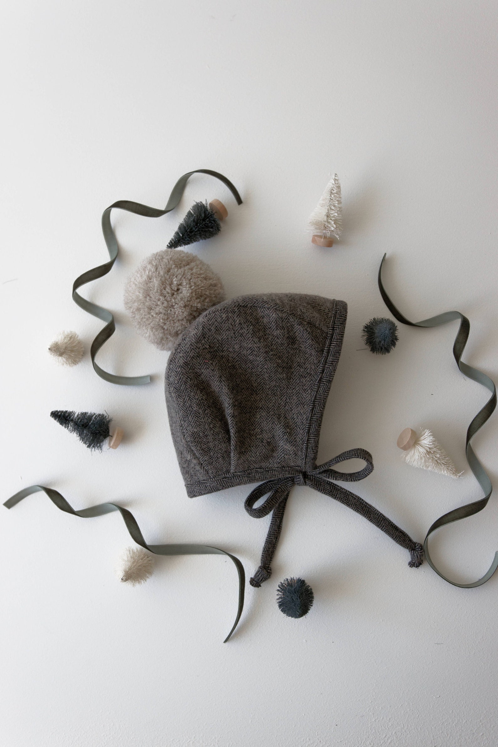 Baby Boy Bonnet, Gray Boy Hat, Handmade Bonnet With Wool Pom Pom - Etsy