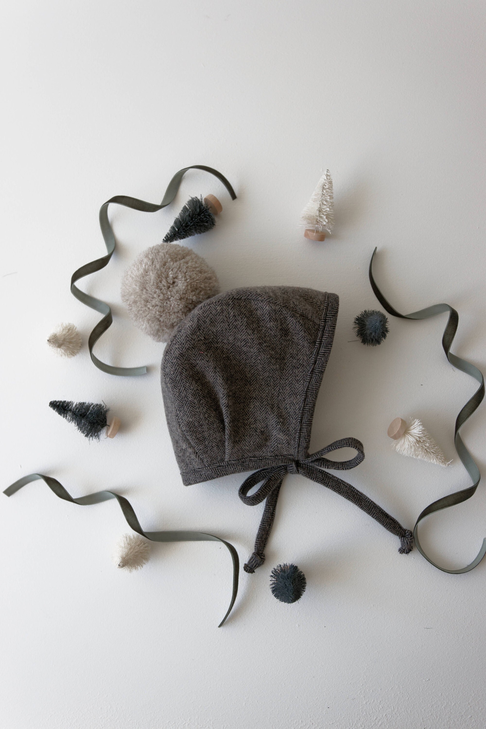 Baby Boy Bonnet, Gray Boy Hat, Handmade Bonnet With Wool Pom Pom - Etsy