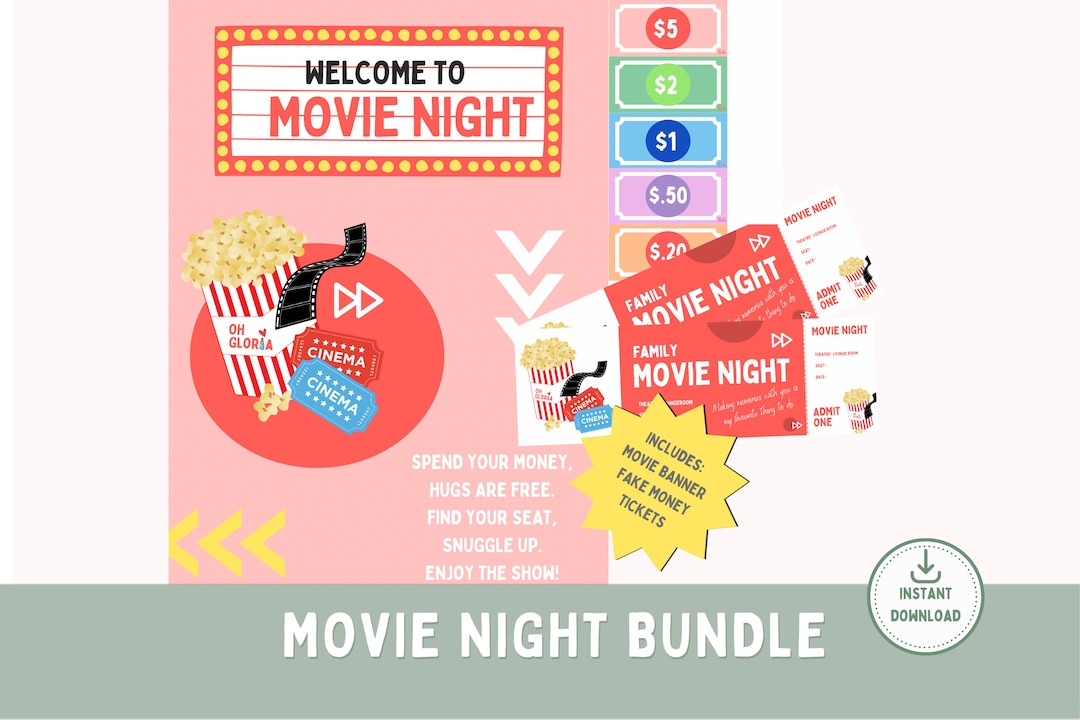 FAMILY MOVIE NIGHT, Printable Movie Tickets, Movie Tickets, Birthday ...