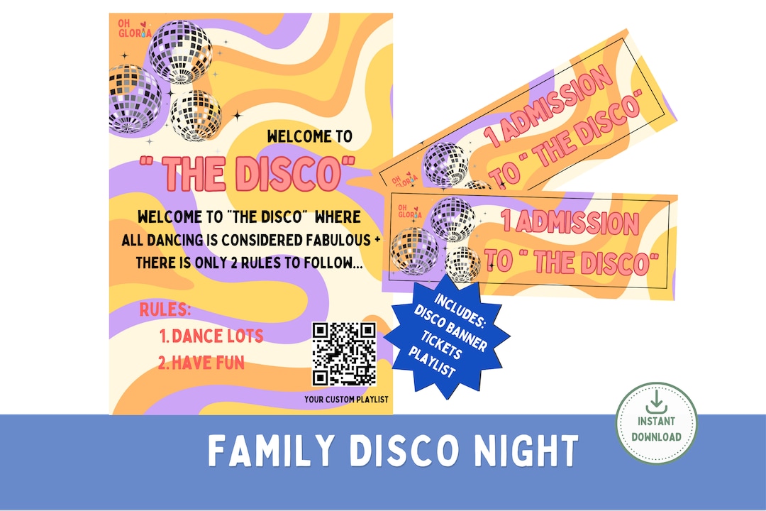 FAMILY DISCO NIGHT, Printable Disco Tickets, Disco Tickets, Birthday ...