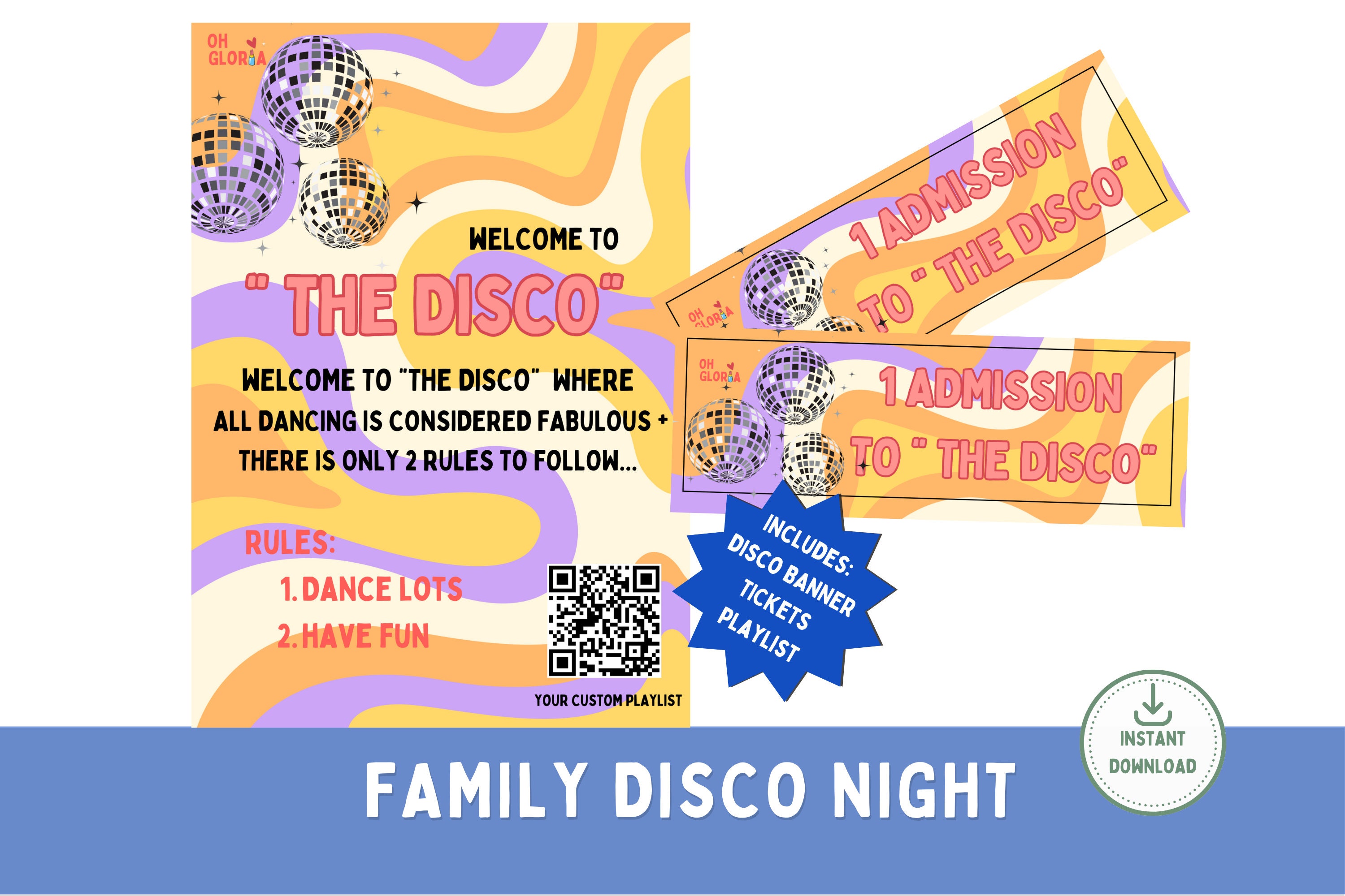 FAMILY DISCO NIGHT, Printable Disco Tickets, Disco Tickets, Birthday ...