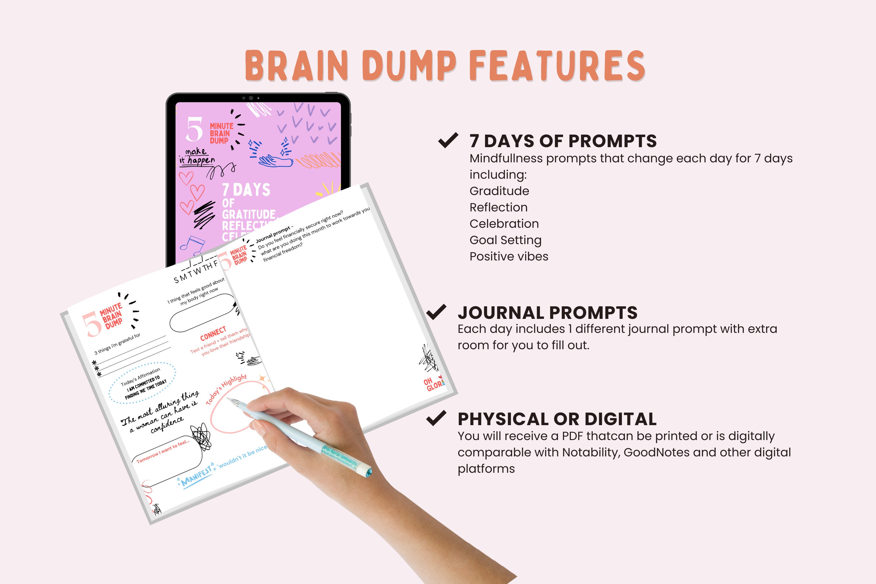 5 MINUTE BRAIN DUMP, Journal Notebook, Wellness Journal, Law of ...