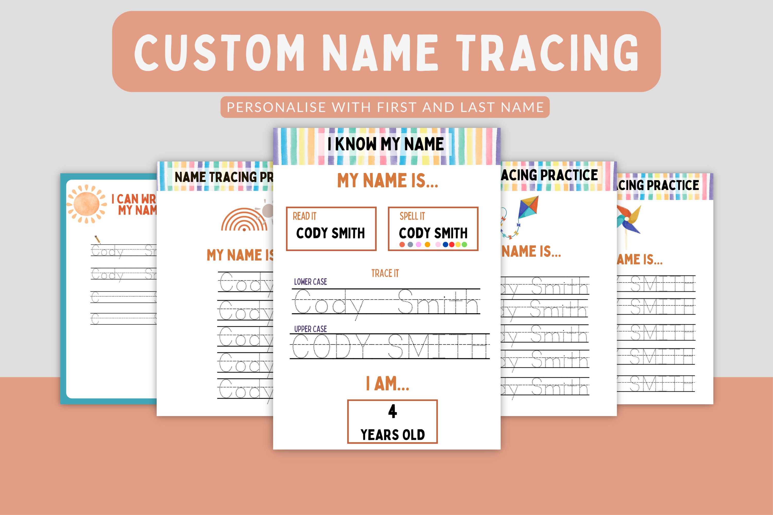 CUSTOM Name Tracing Workbook, Dry Erase Name Mat, Handwriting Practice ...