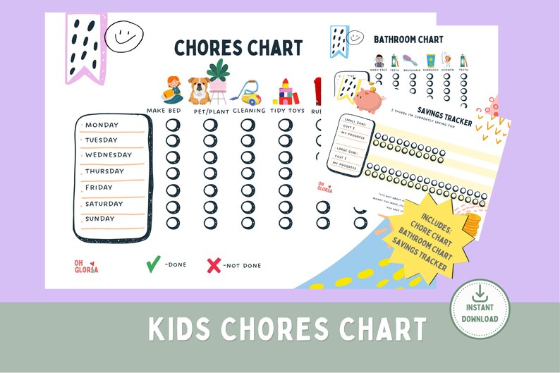 KIDS CHORES CHART Printable to Do List Child Daily Weekly Routine ...
