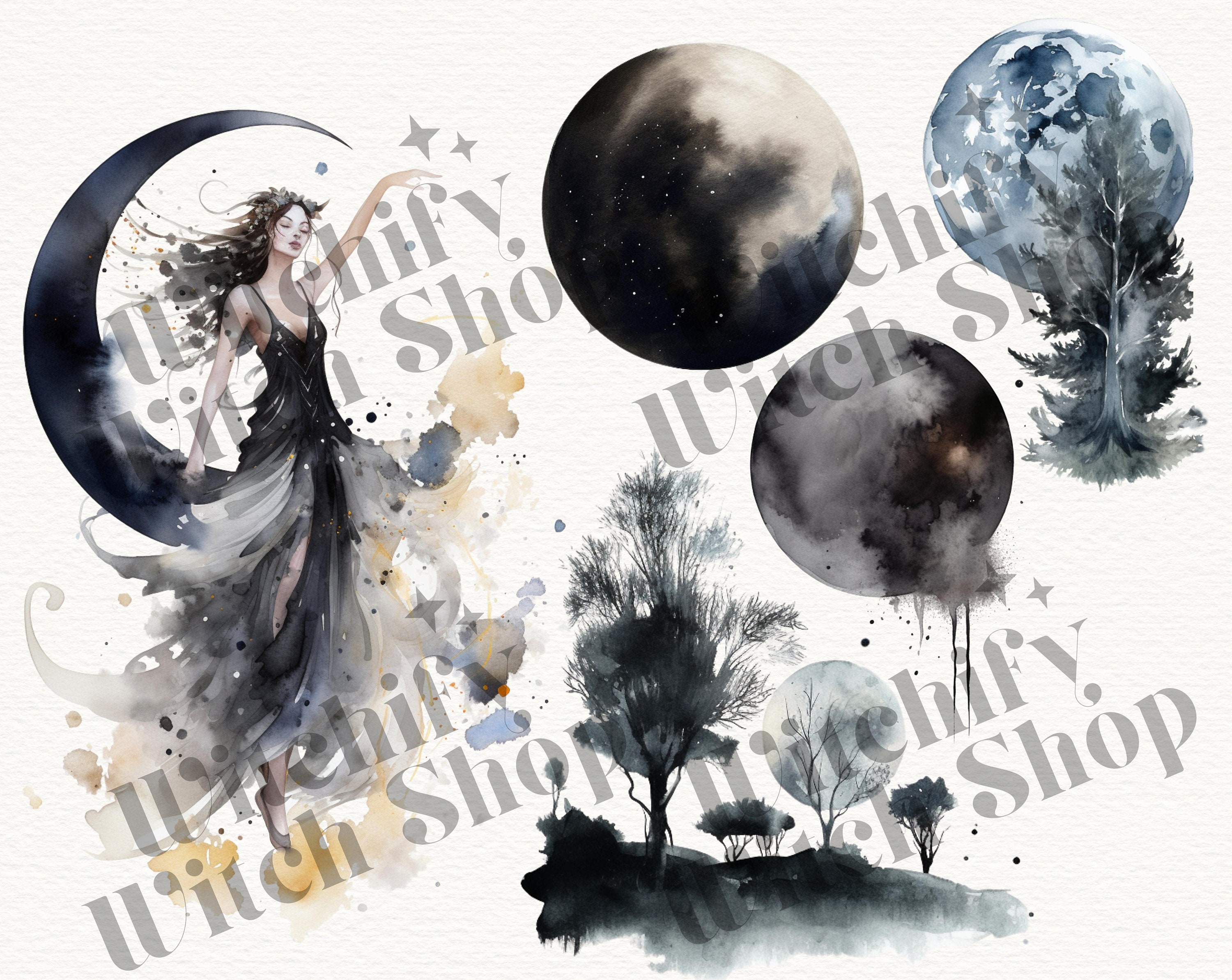 The Moon - Watercolor Moons, Goddesses & Lunar Cycles Bundle - 40 ...