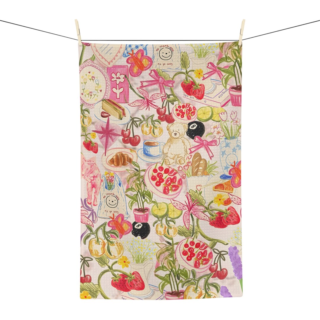 Pretty Tea Towel, Fruit Tea Towel, Flower Tea Towel, Strawberry Tea ...