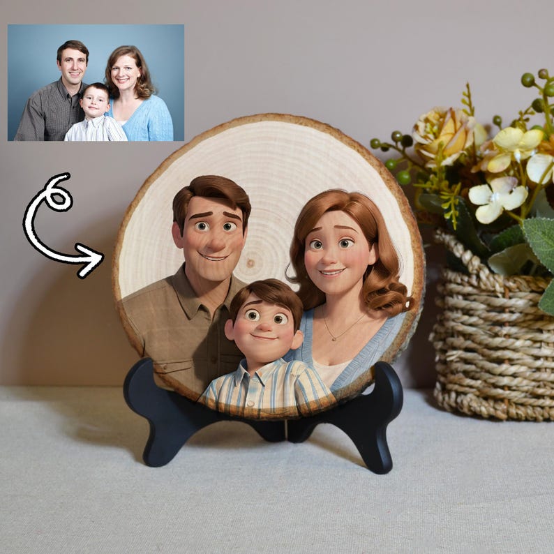 Customized Pixar Style Portraits on Wood,personalized Family Cartoon ...