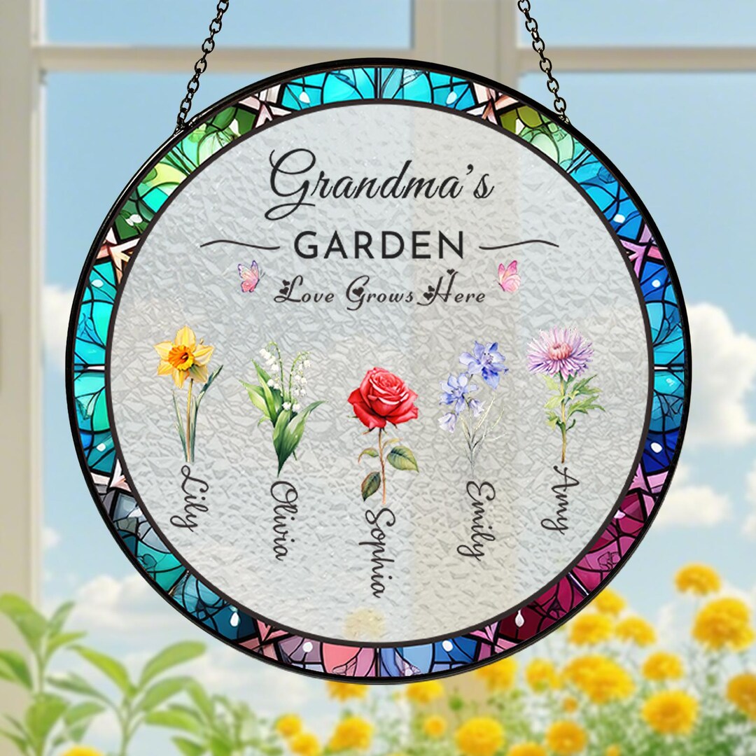 Personalized Stained Glass Birth Flower Panel | Personalized Sun ...