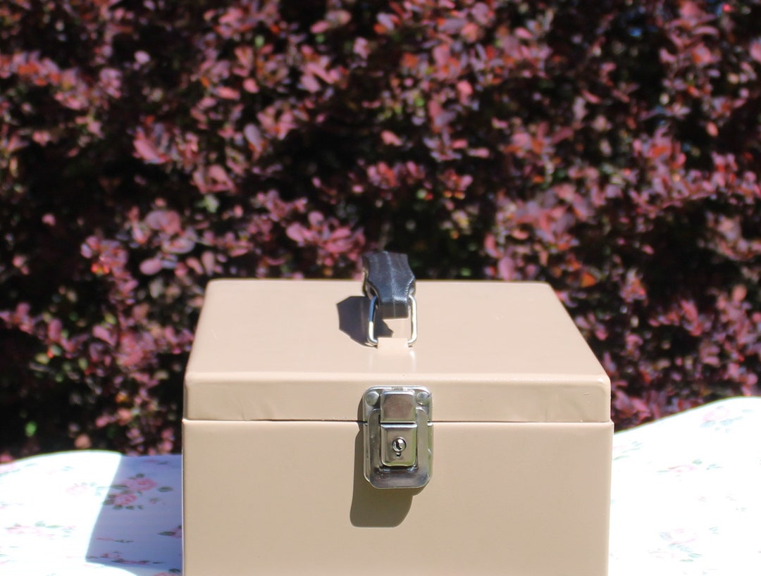 Vintage Metal With Key Cash Lock File Box Hinged Storage Box W/plastic ...