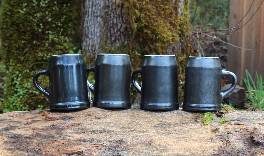 Hall Stoneware Beer Stein Set (4): Grey Glazed Mugs, 12 Oz - Etsy