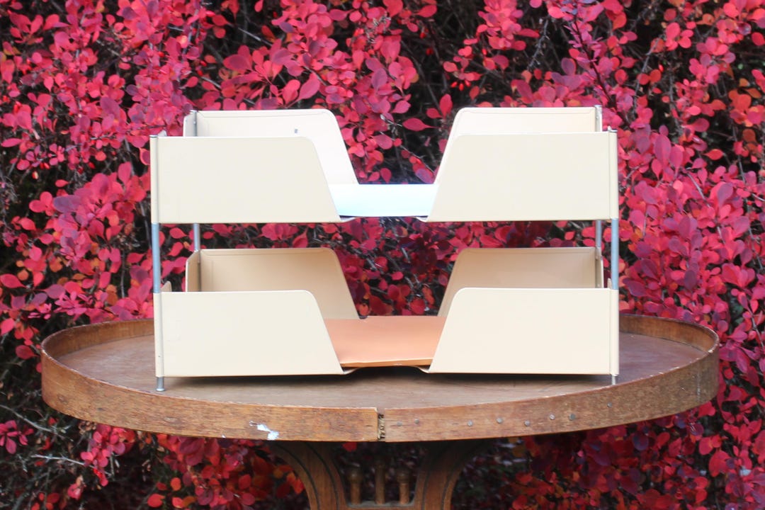 Vintage Metal Stacked Paper Trays Tan Vertical Filing Organizers 15.5 X ...