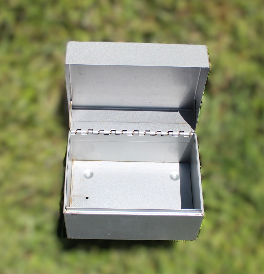 Vintage Metal File Box Lit-ning Products Company Card File Industrial Style Holds 3" 5" Index or ...