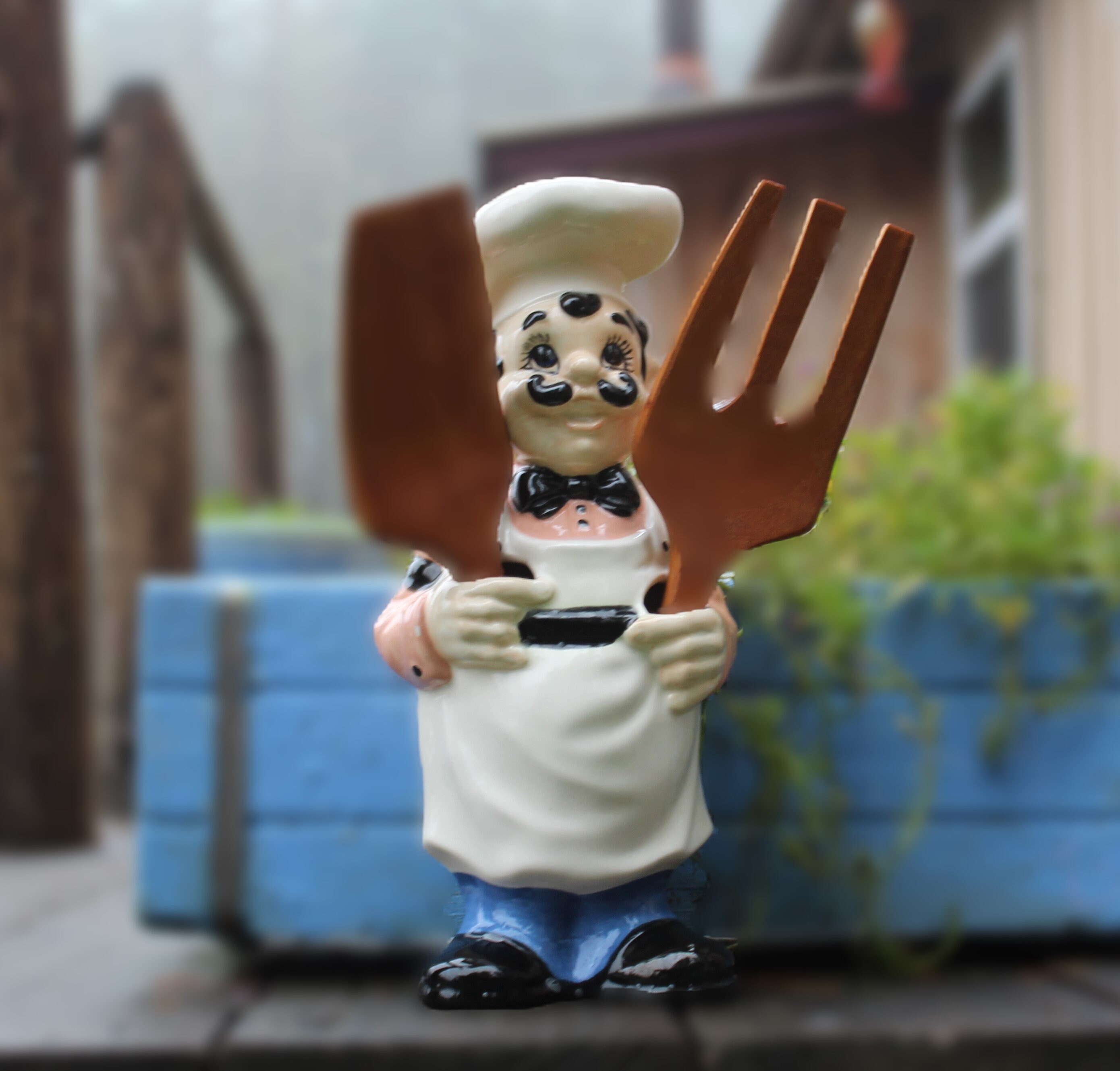 Kitchen Utensil Holder 1960s Jolly Chef Original W/spoon & Fork Ceramic ...