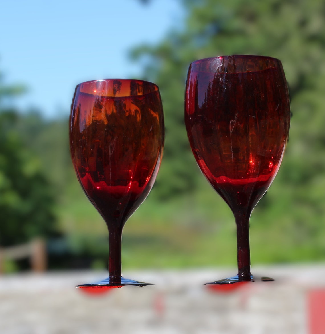 Classic Ruby Red Wine Glasses Pair of 2 Vintage Goblets 7.25 Tall for ...