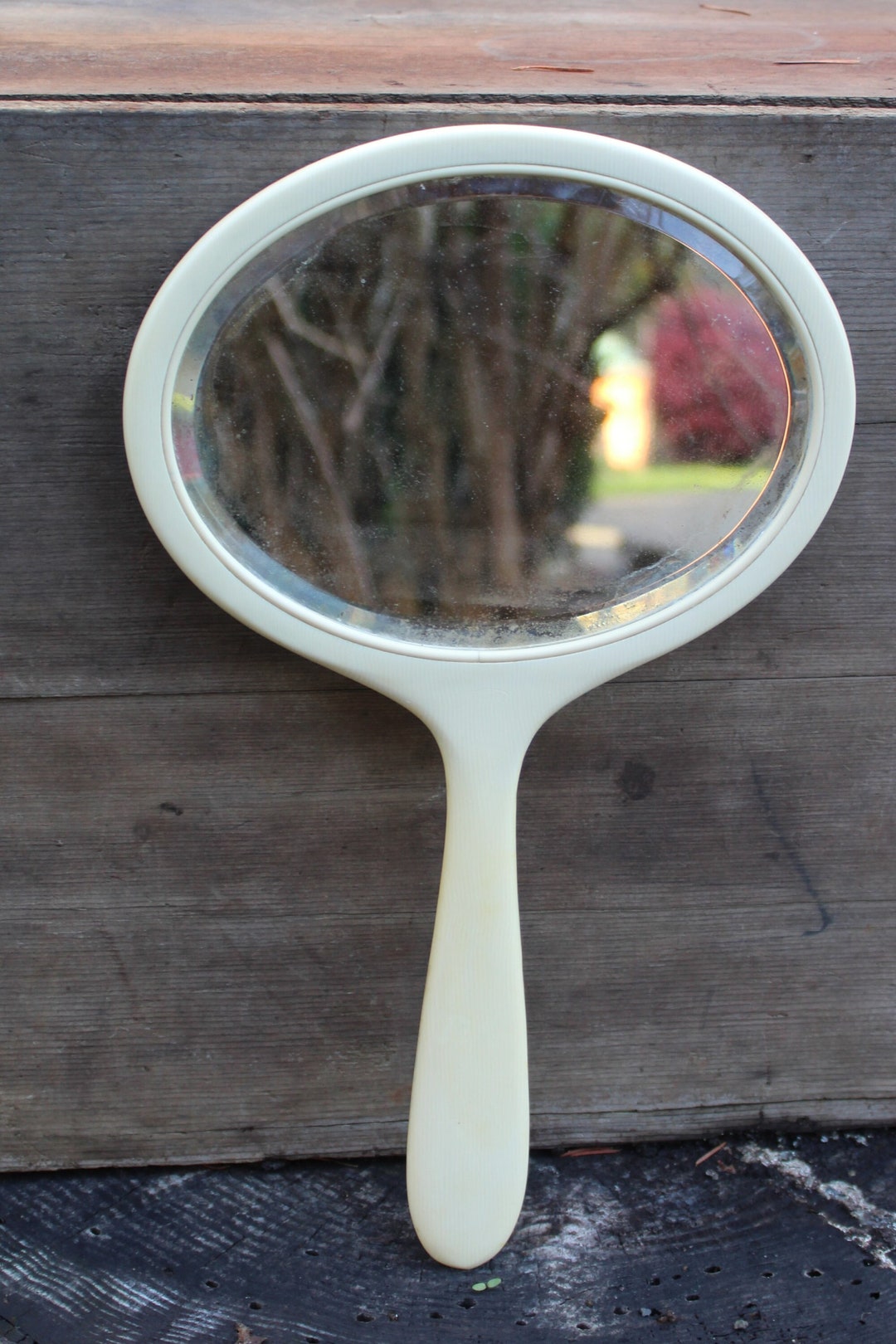 Antique Vanity Hand Mirror Celluloid Beveled Glass Pale Yellow - Etsy