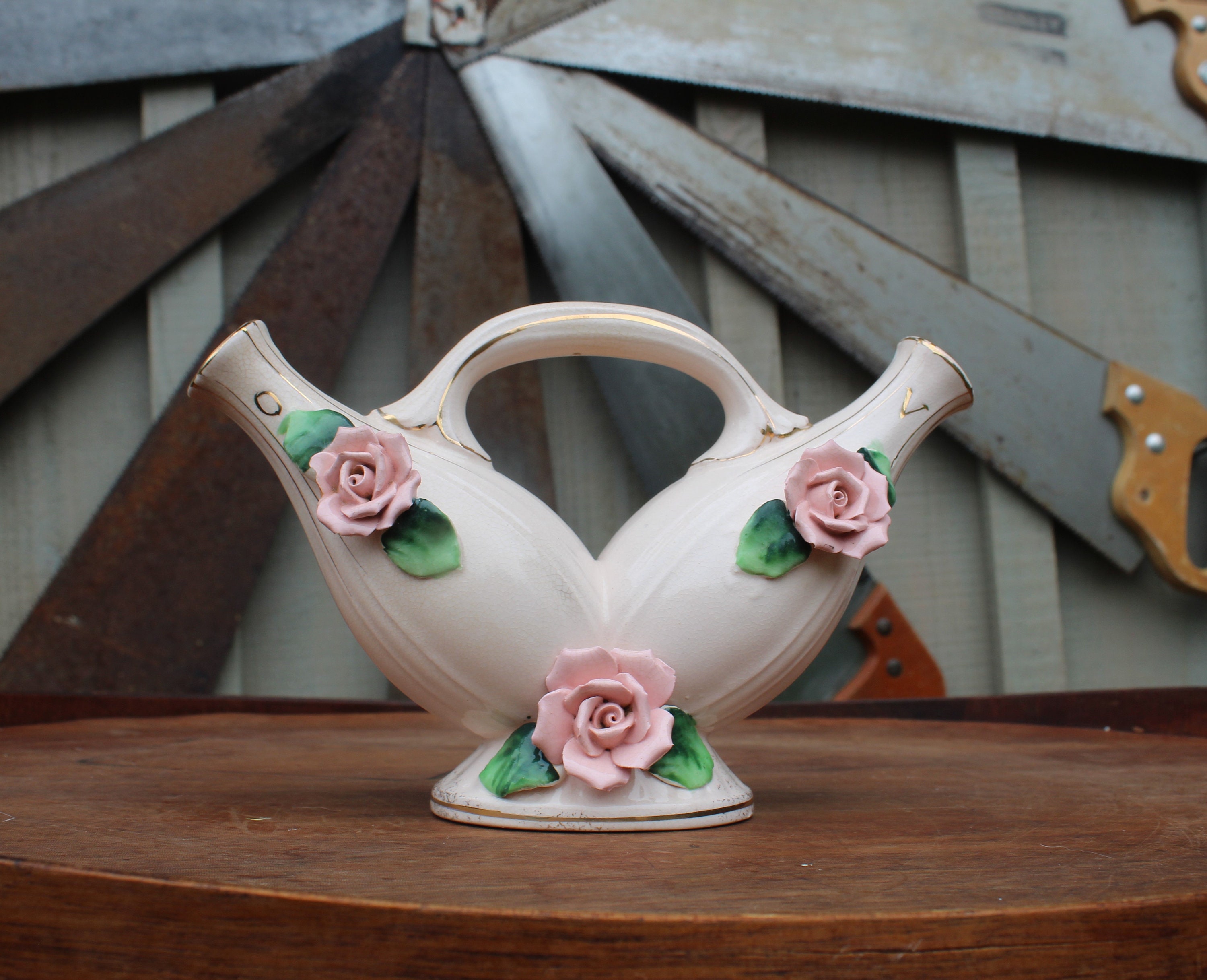 Cruet 1950s Double Spout One Handle Oil & Retro Vintage Dusty Pink Rose ...