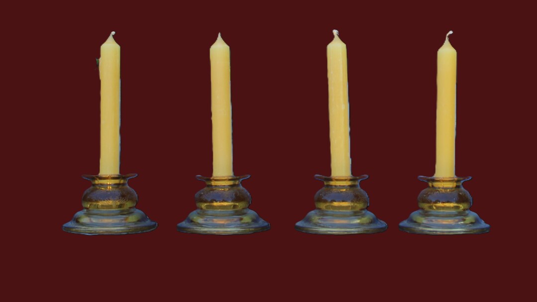 Four Amber Glass Candlestick Holders Invertible Recollections Pattern ...