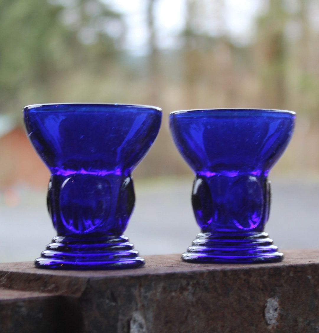 Vintage New Martinsville Moondrops Cobalt Blue Glass Goblets | Set of 2 ...