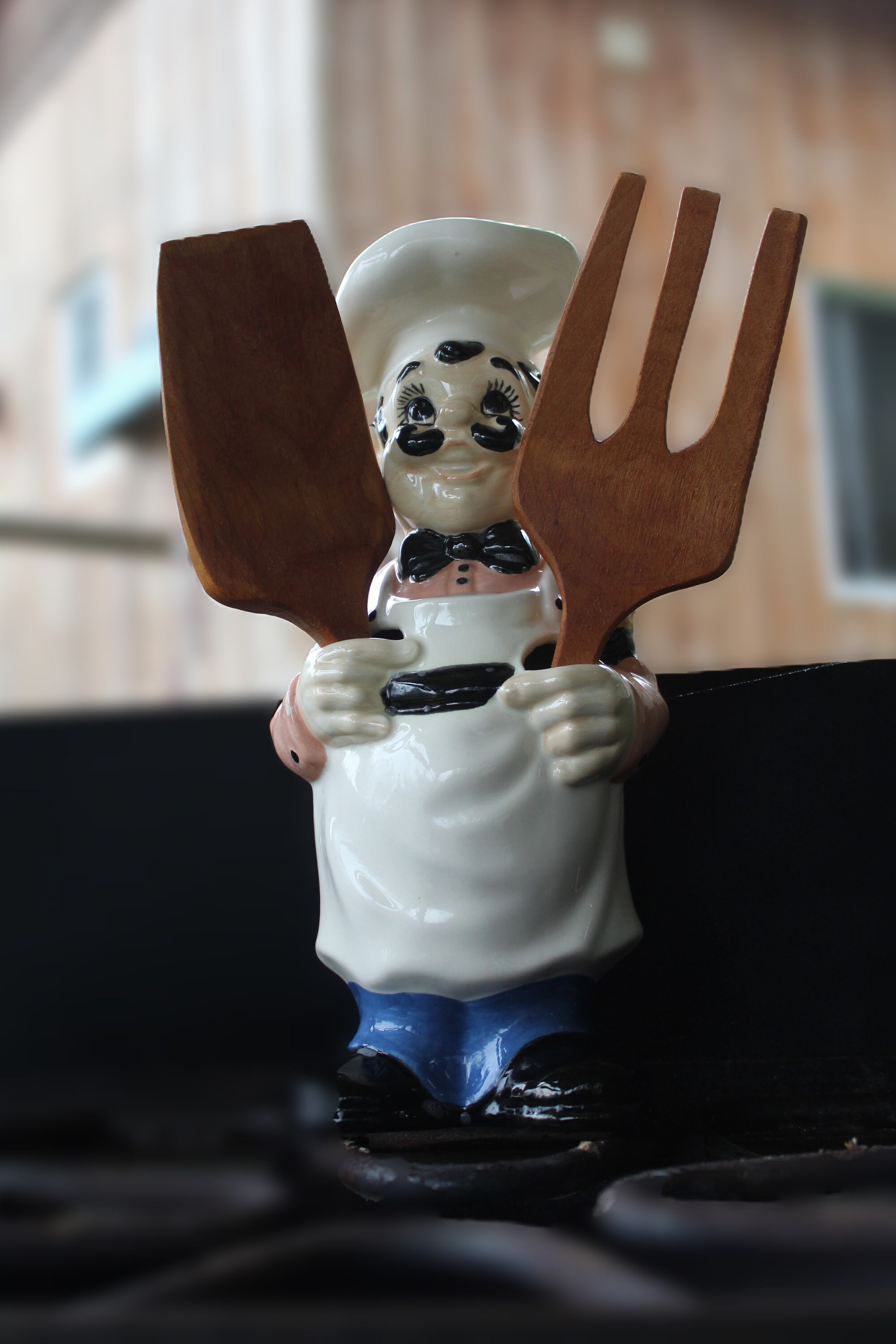 Kitchen Utensil Holder 1960s Jolly Chef Original W/spoon & Fork Ceramic ...
