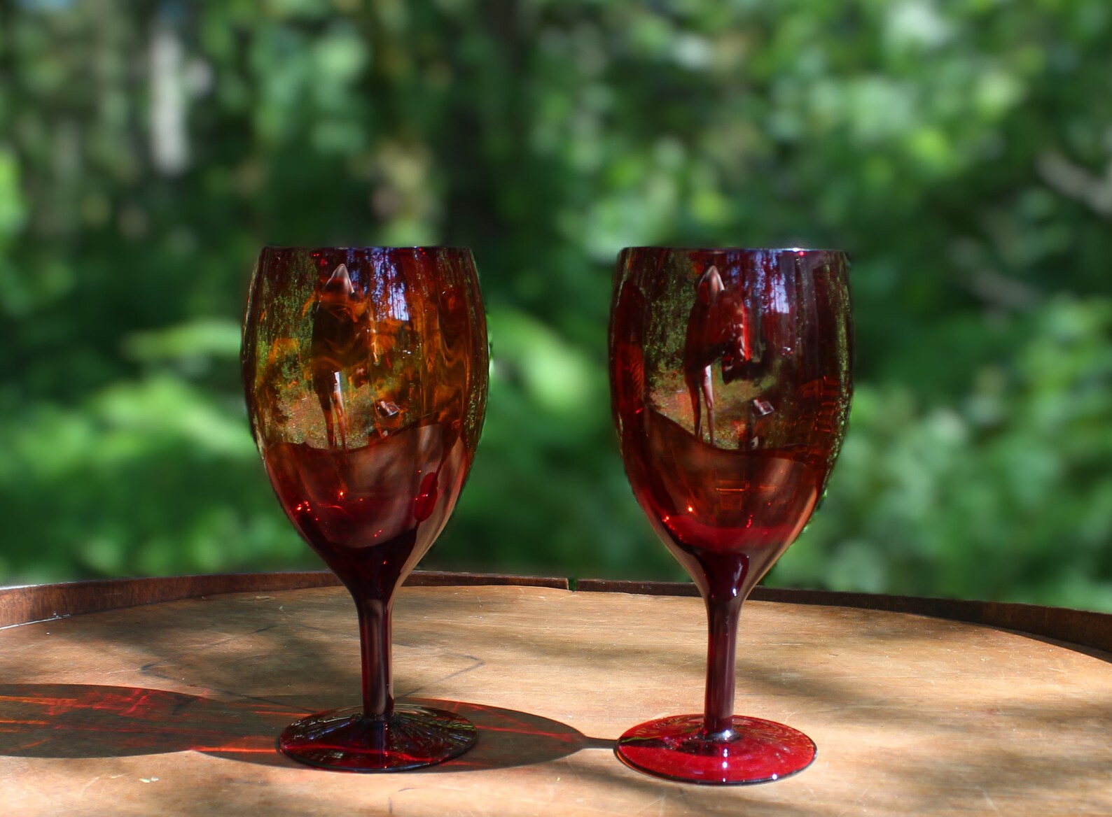 Classic Ruby Red Wine Glasses Pair of 2 Vintage Goblets 7.25 Tall for ...