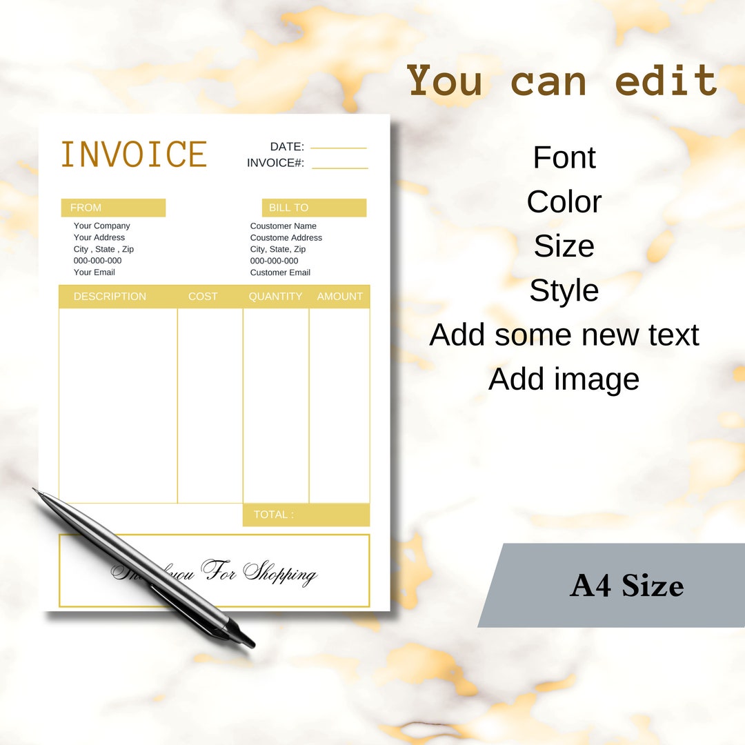 Editable Invoice Template , Invoice Form, Billing Template, Minimalist ...