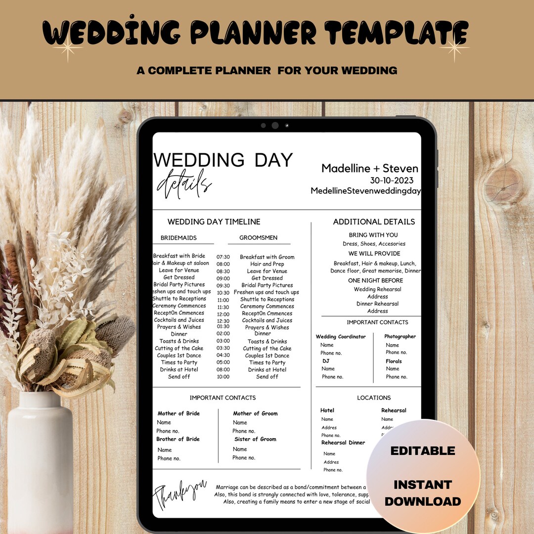 The Ultimate Digital Wedding Day Template,editable Wedding Day Template ...