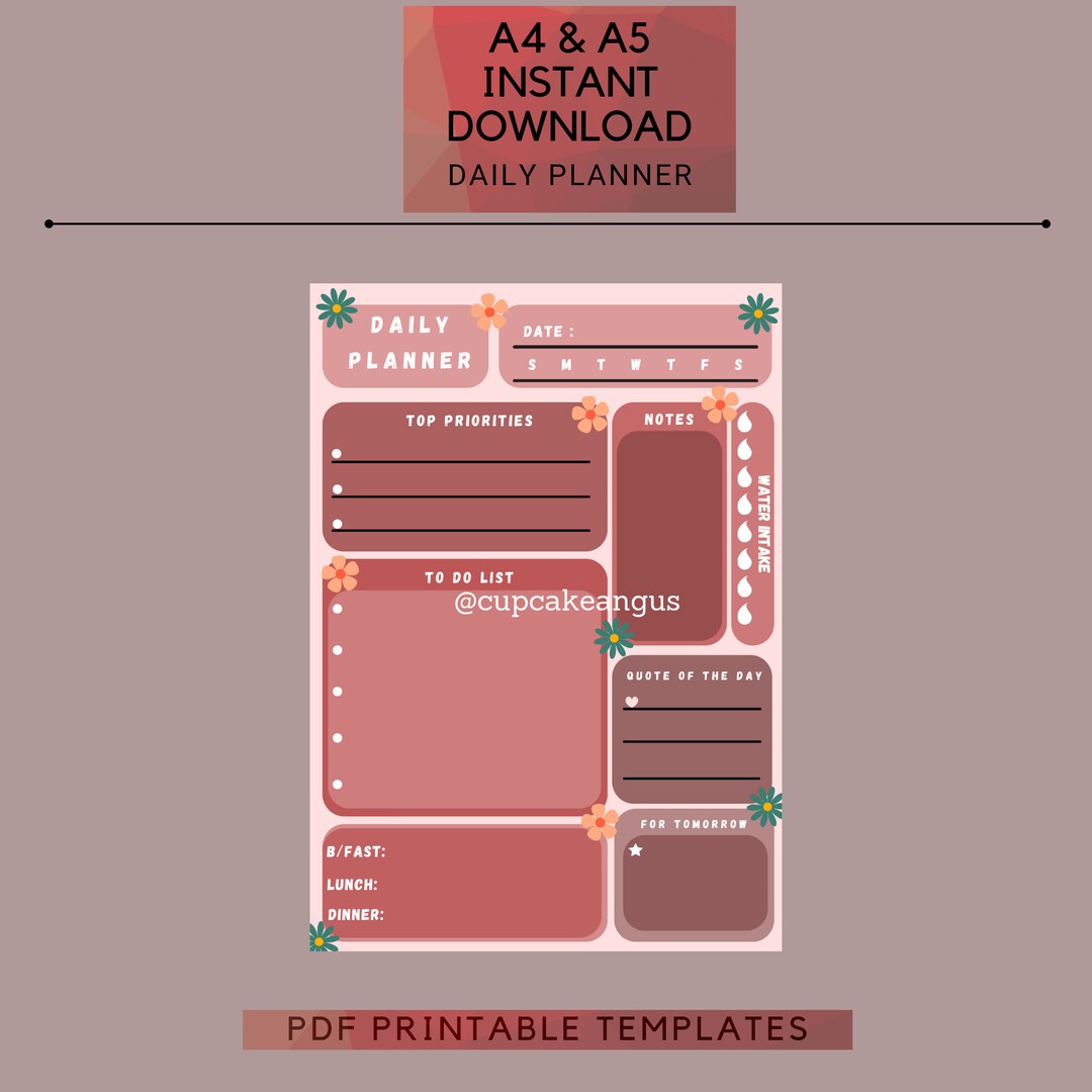 PLANNER DAILY PLANNER A4 & A5 Sizes - Etsy