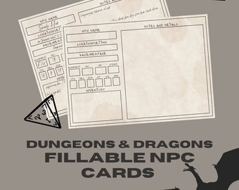 Fillable NPC Cards for D&D DM / Dungeon Master Tools NPC Stats Sheet ...