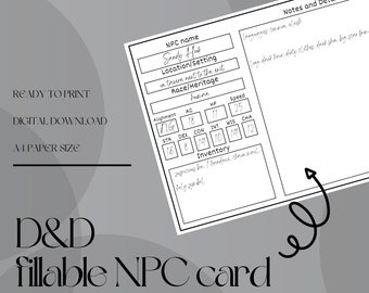 Fillable NPC Cards for D&D DM / Dungeon Master Tools NPC Stats Sheet Fillable and Printable Pdf ...