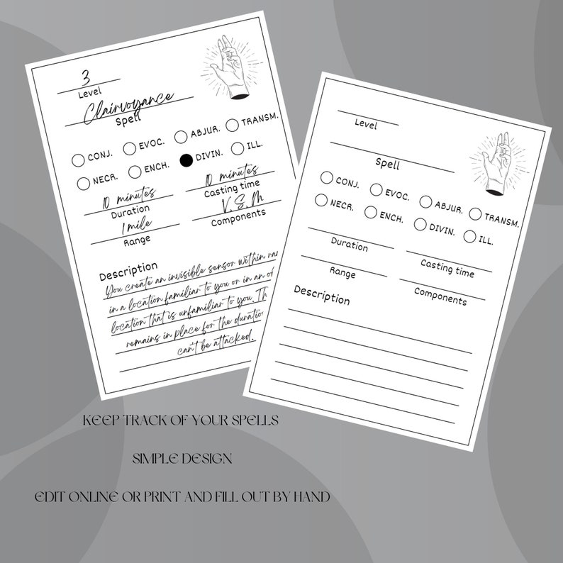 Fillable Spell Cards for D&D DM / Dungeon Master Tools Spell - Etsy