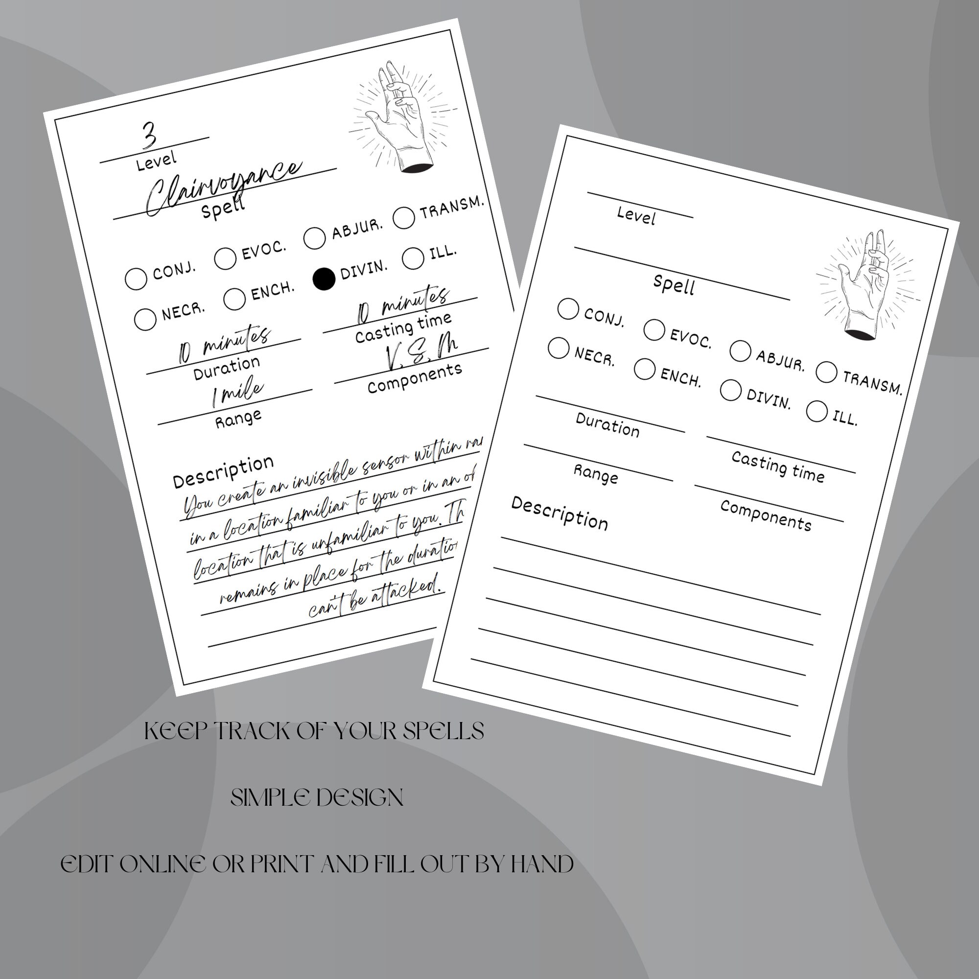 Fillable Spell Cards for D&D DM / Dungeon Master Tools Spell Sheet ...