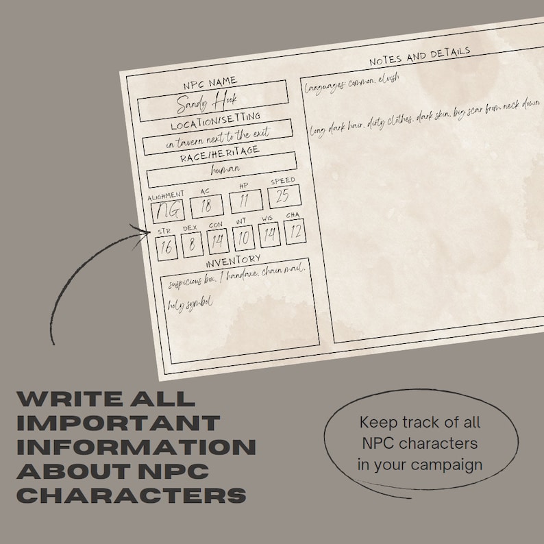 Fillable NPC Cards for D&D DM / Dungeon Master Tools NPC - Etsy