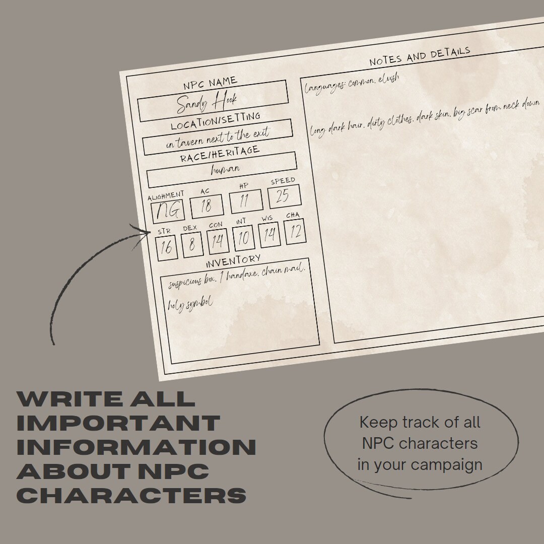 Fillable NPC Cards for D&D DM / Dungeon Master Tools NPC - Etsy