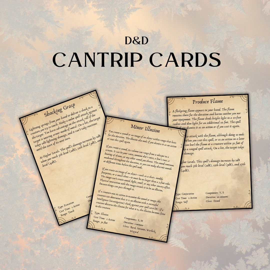 D&D Cantrip Cards | DM / Dungeon Master Tools | Dnd Cards | Dnd Ready ...