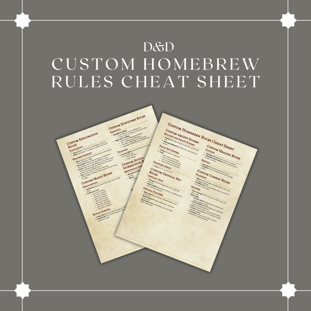 Custom Homebrew Rules Cheat Sheet | DM / Dungeon Master Tools | Dnd ...