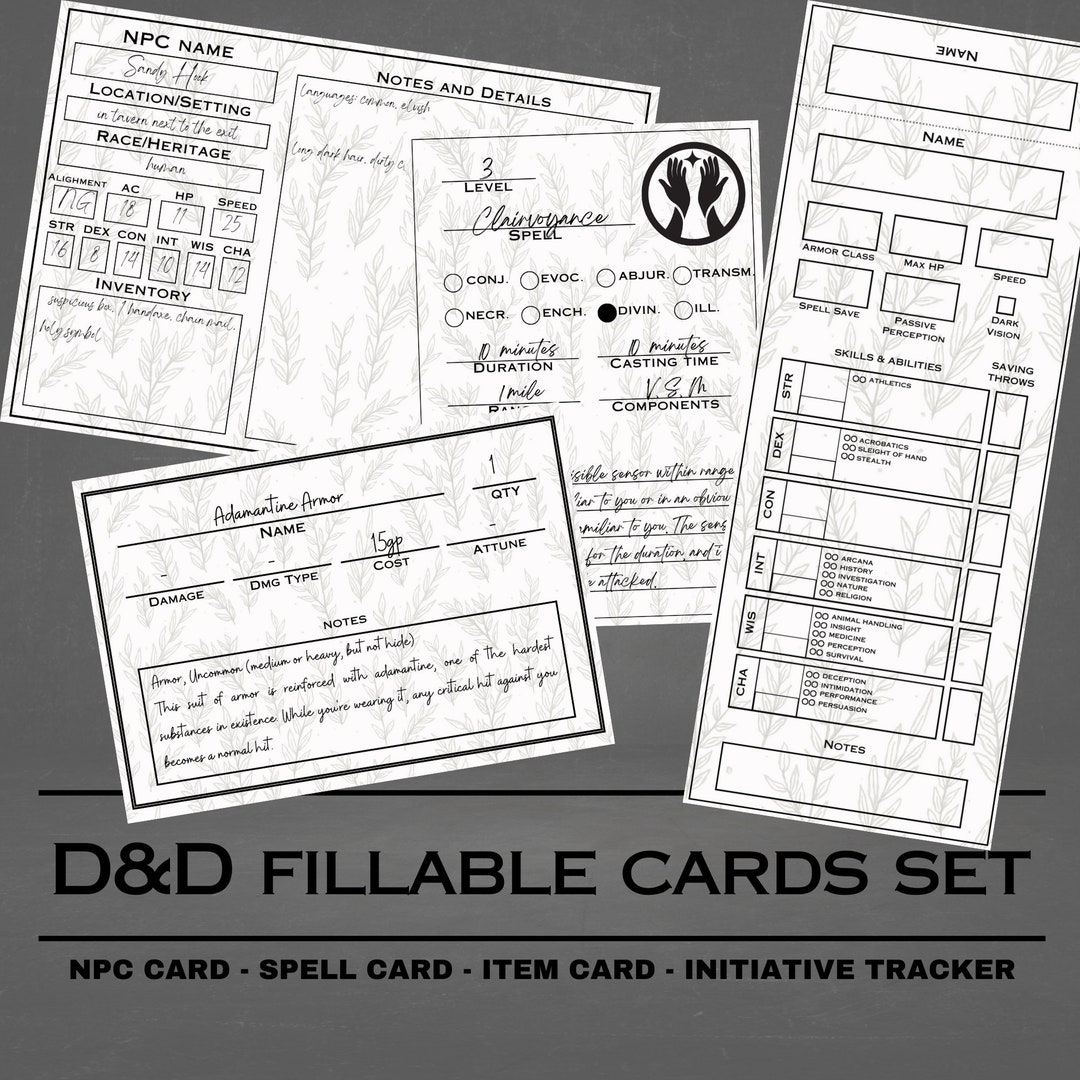 Dnd Fillable Cards Set Fillable and Printable Pdf Dungeons and Dragons ...
