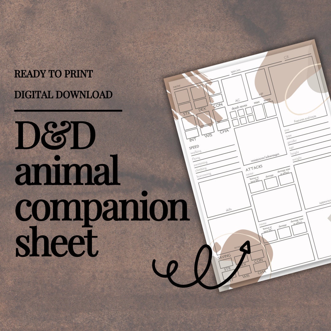 D&D Animal Companion Sheet | DM / Dungeon Master Tools | Dnd 5e ...