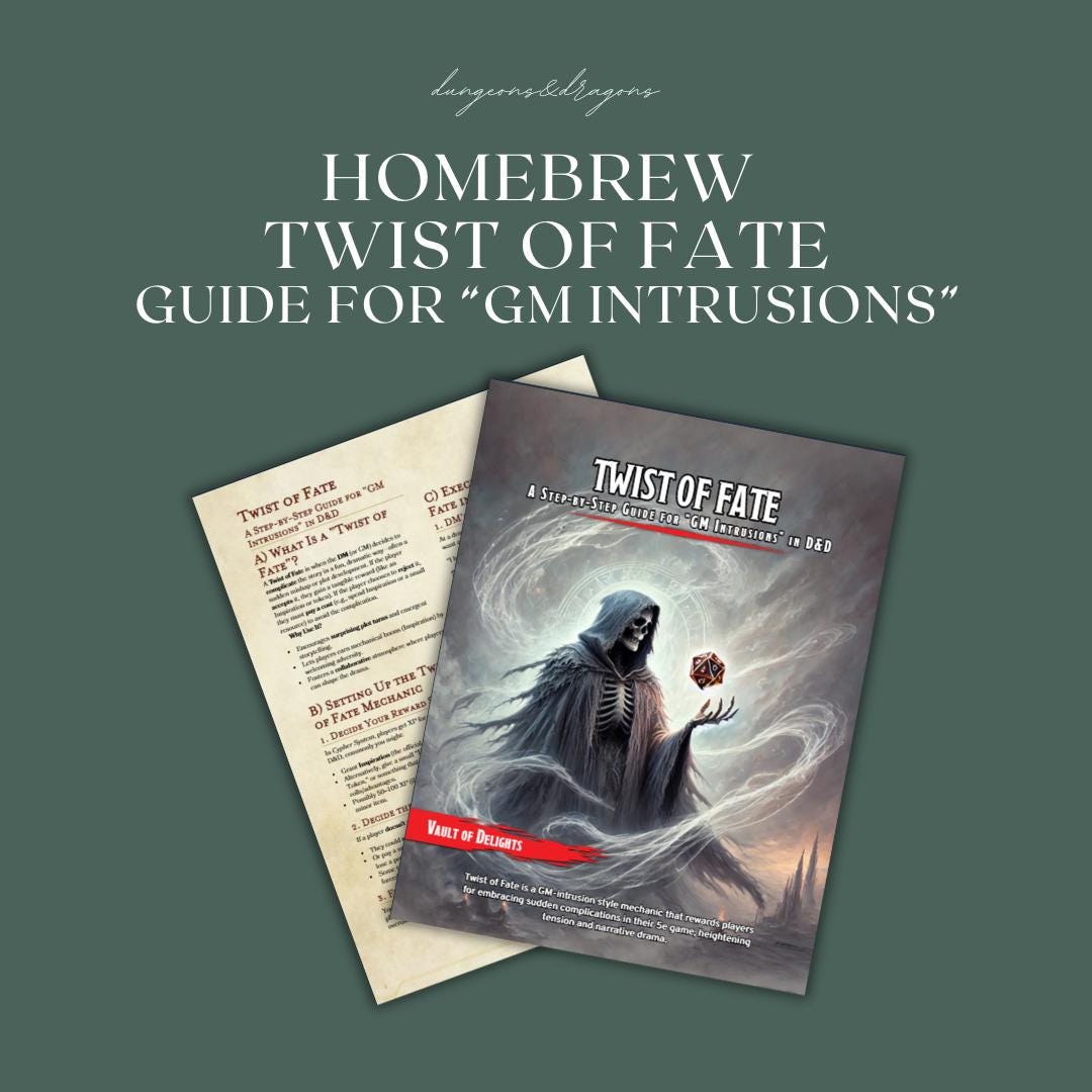 D&D Twist of Fate Homebrew Cheat Sheet | DM / Dungeon Master Tools ...