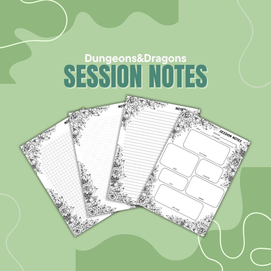 D&D Session Notes | DM / Dungeon Master Tools | Tracker Sheet ...