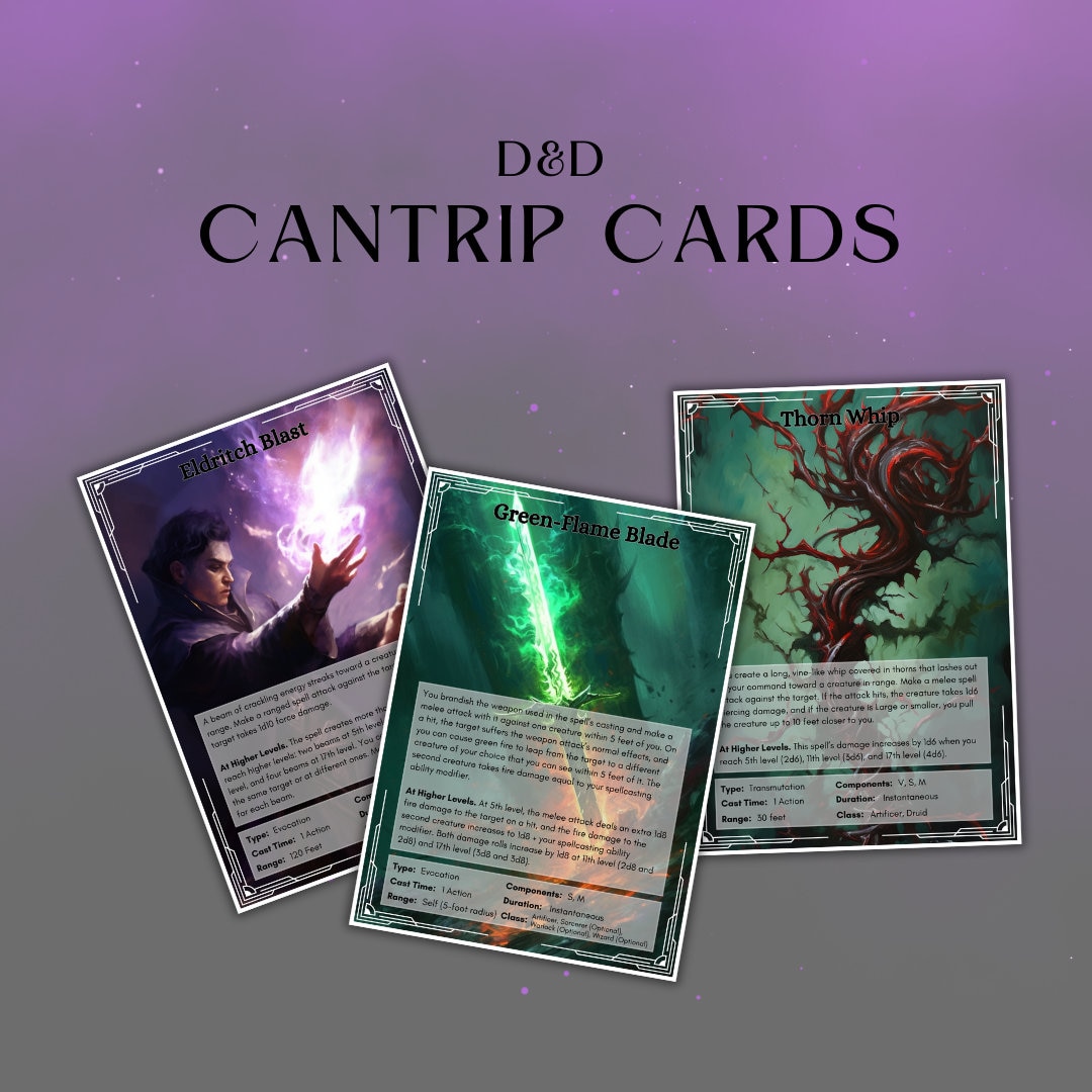 D&D Cantrip Cards DM / Dungeon Master Tools Dnd Cards Dnd Ready to ...