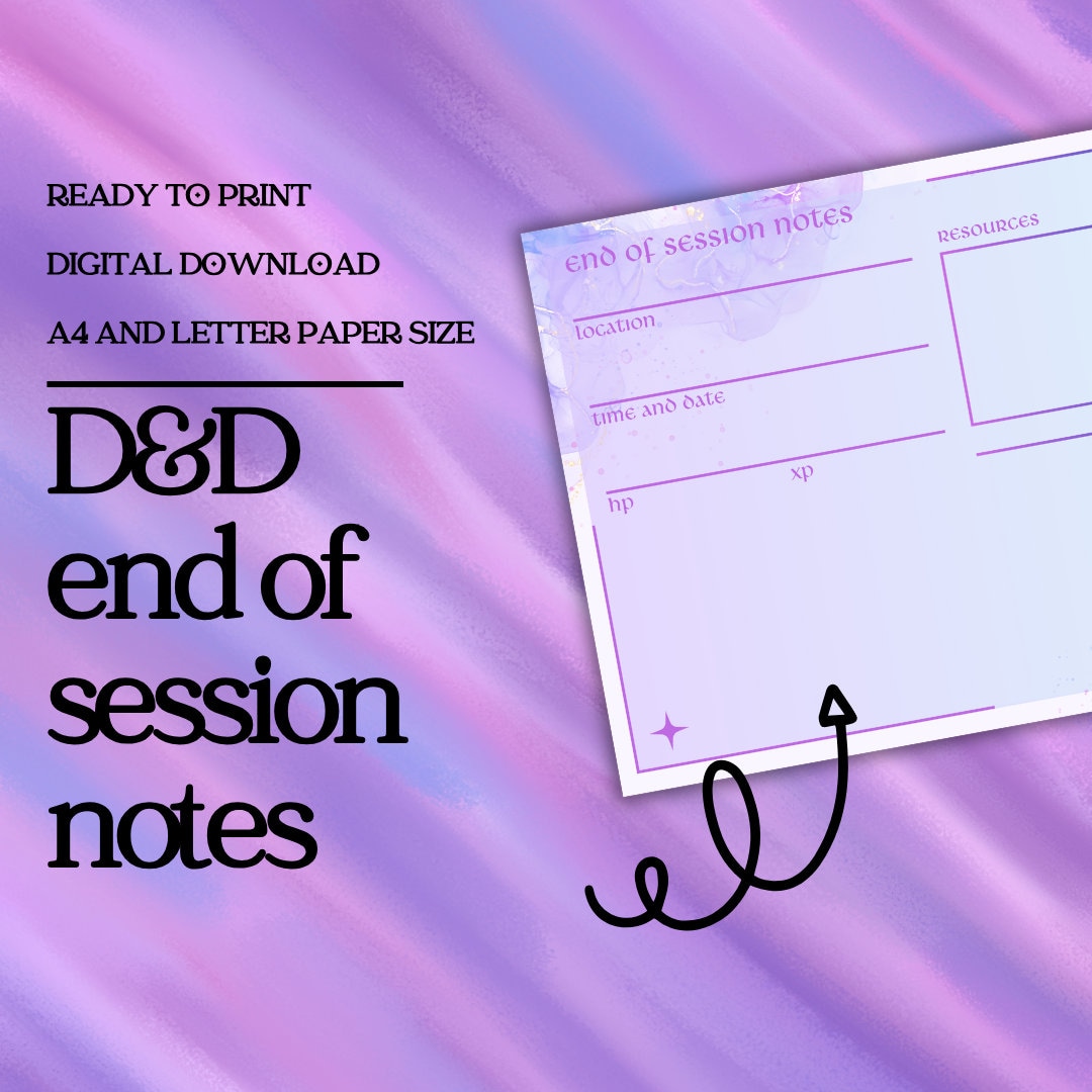 D&D End of Session Notes | DM / Dungeon Master Tools | Tracker Sheet ...