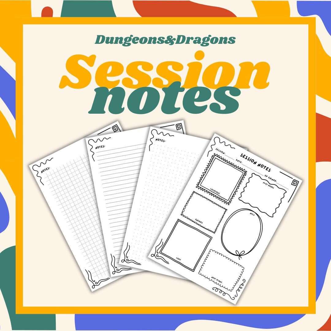 D&D Session Notes | DM / Dungeon Master Tools | Tracker Sheet ...
