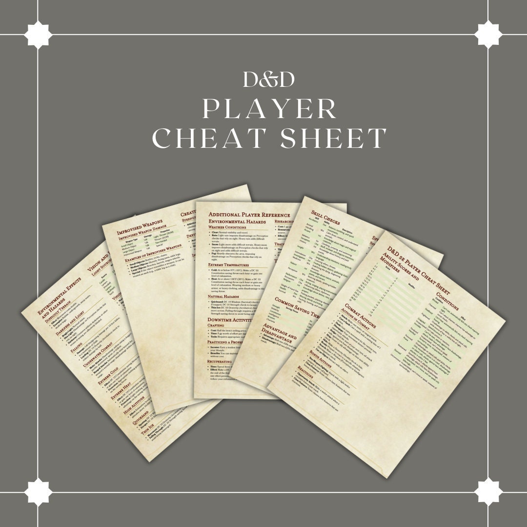 Player Cheat Sheet DM / Dungeon Master Tools Dnd Cards Dnd Ready to ...