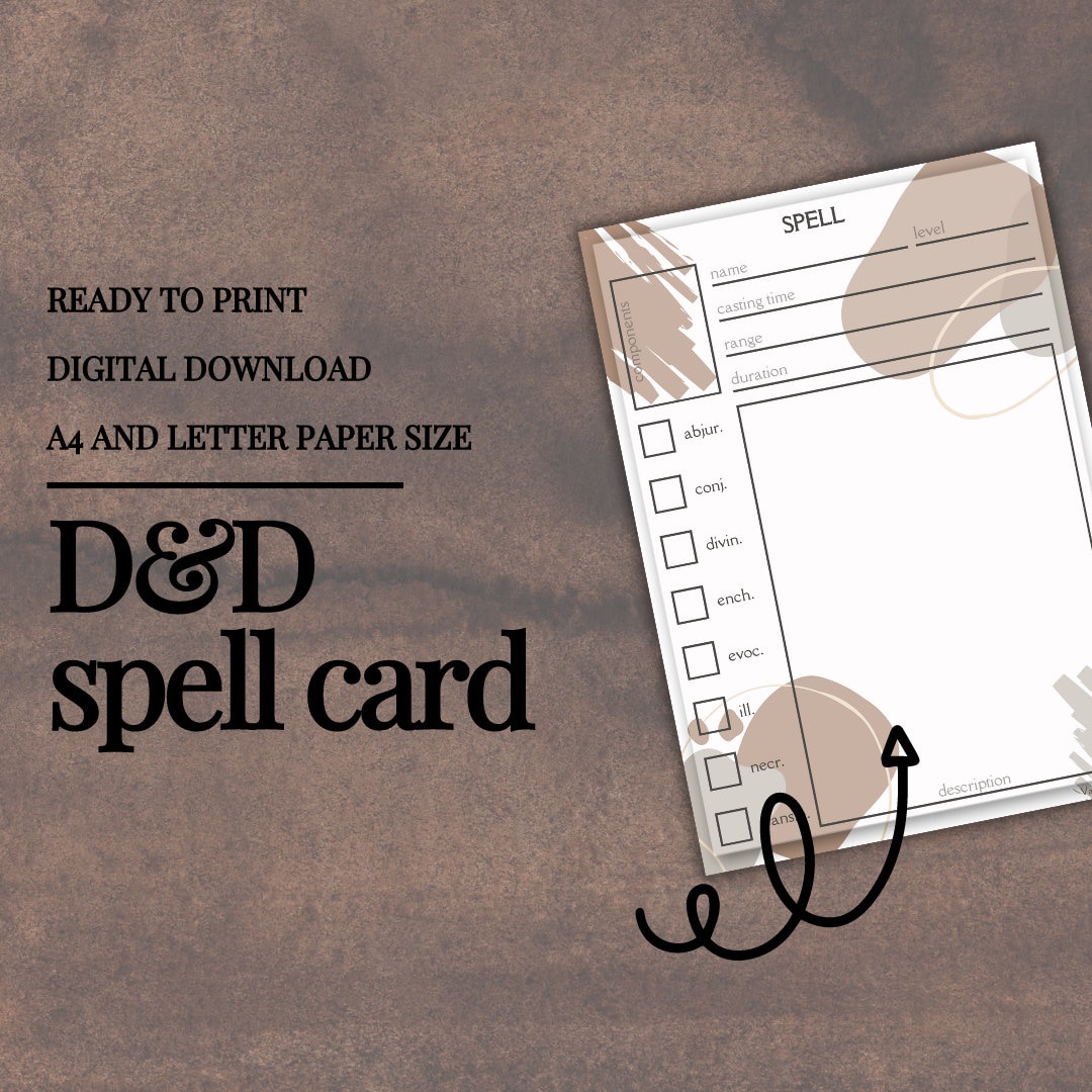 D&D Spell Card | DM / Dungeon Master Tools | Stats Sheet | Fillable and ...