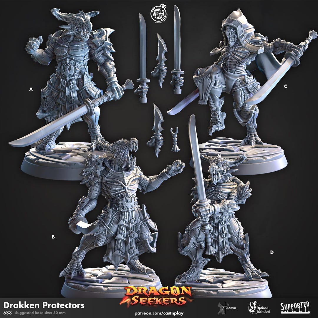 Dragonborn Paladin Miniature Fighter Barbarian Figurine Dungeons and ...