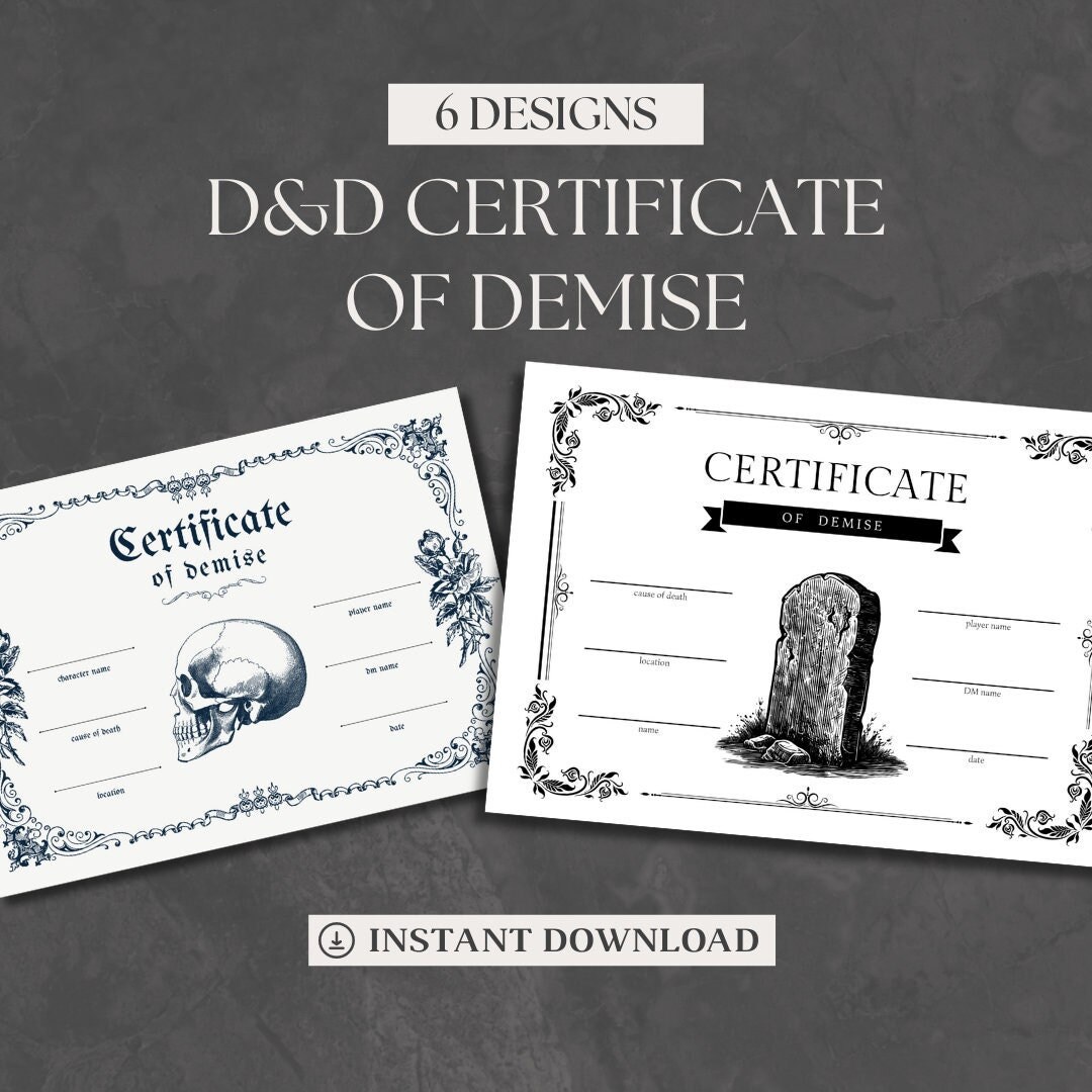 Dnd Death Certificate | Companion Character Loss | Dungeons and Dragons ...