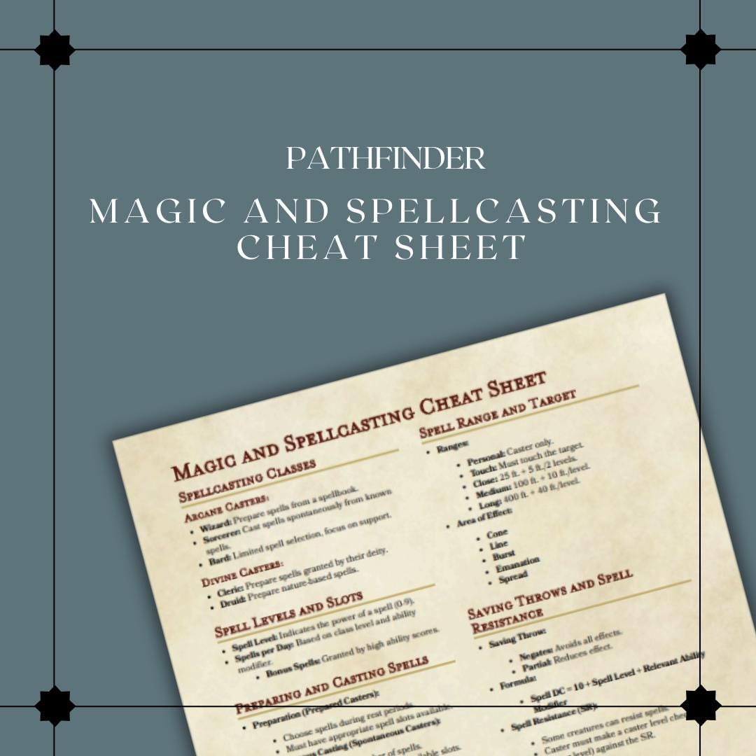 Magic and Spellcasting Cheat Sheet for TTRPG Pathfinder | GM / Game ...