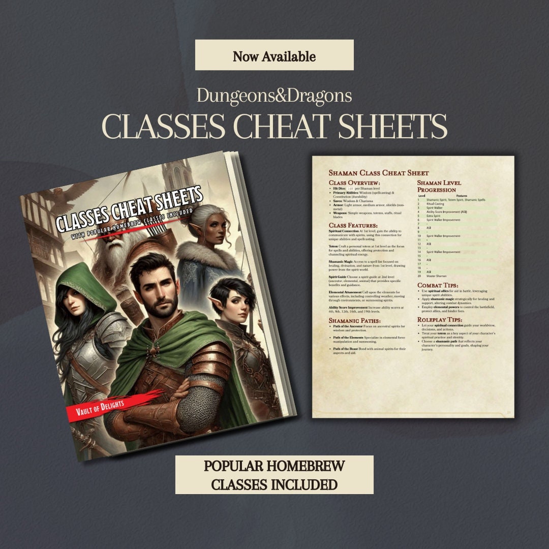 D&D Class Cheat Sheets | DM / Dungeon Master Tools | Dnd Cards | Dnd Ready to Print | Dungeons ...