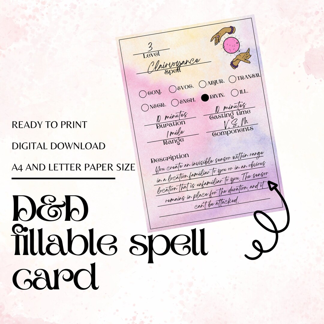 Fillable Spell Cards for D&D | DM / Dungeon Master Tools | Spell Sheet ...