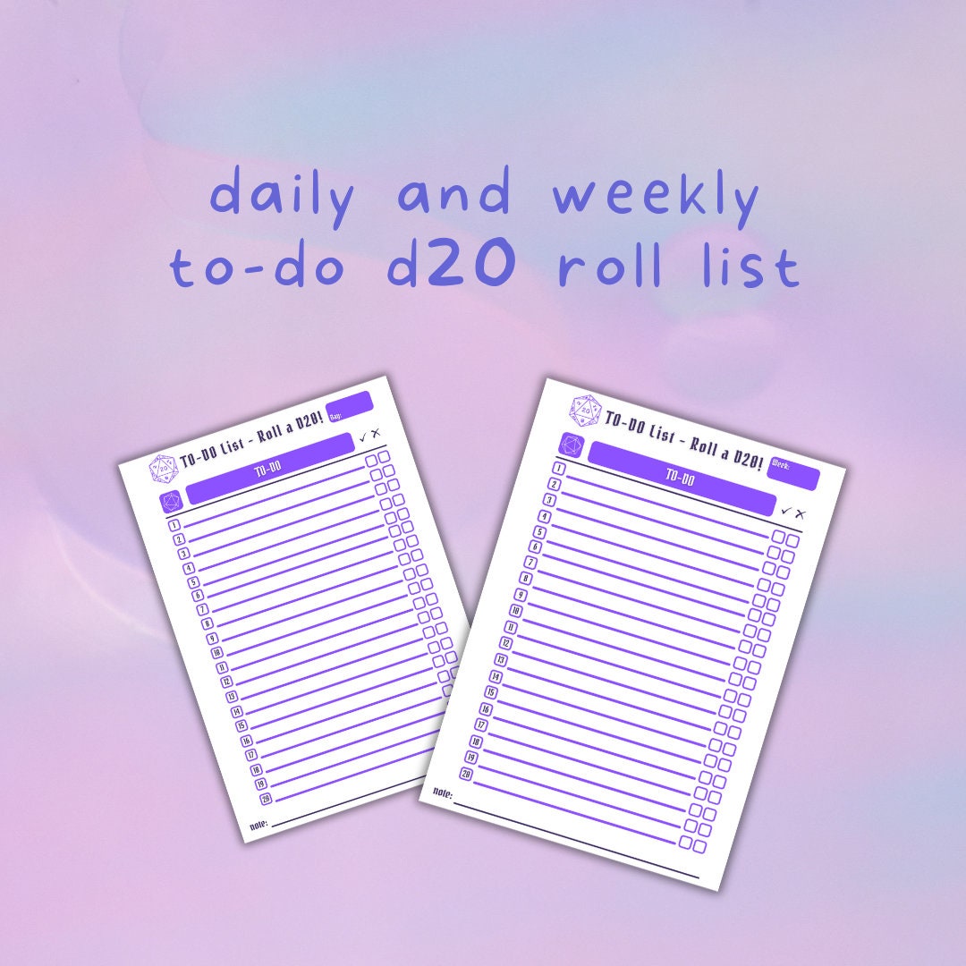 D20 Daily and Weekly Roll List Digital Download D&D 5E DND Printable ...